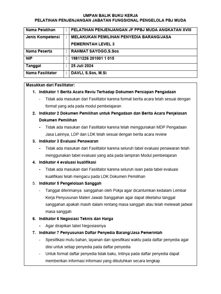 Form - Umpan Balik - JF Muda Xviii Melakukan Pemilihan Penyedia ...