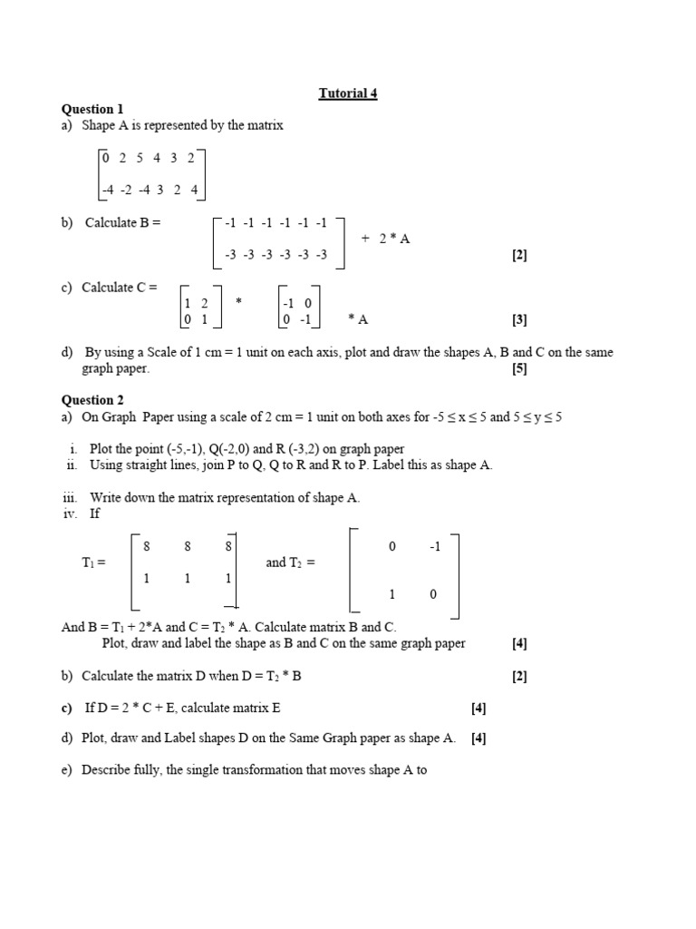 Tut 4 Matrices | PDF | Matrix (Mathematics) | Cartesian Coordinate System