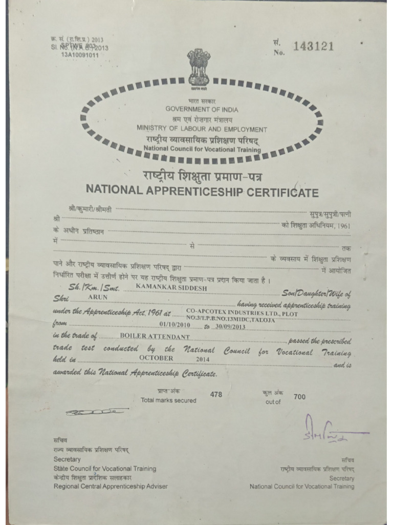 Steam Boiler Attendant Certificate 2024 | PDF