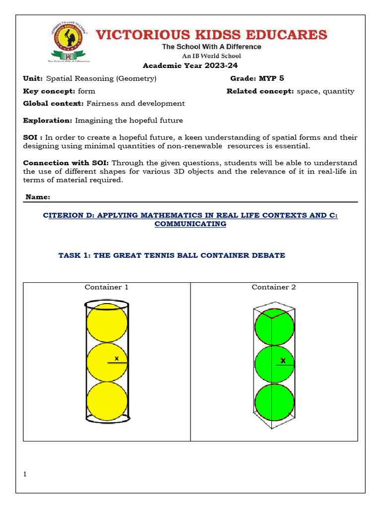 Unit1 - Geometry Task Sheet 1 | PDF | Sphere | Volume