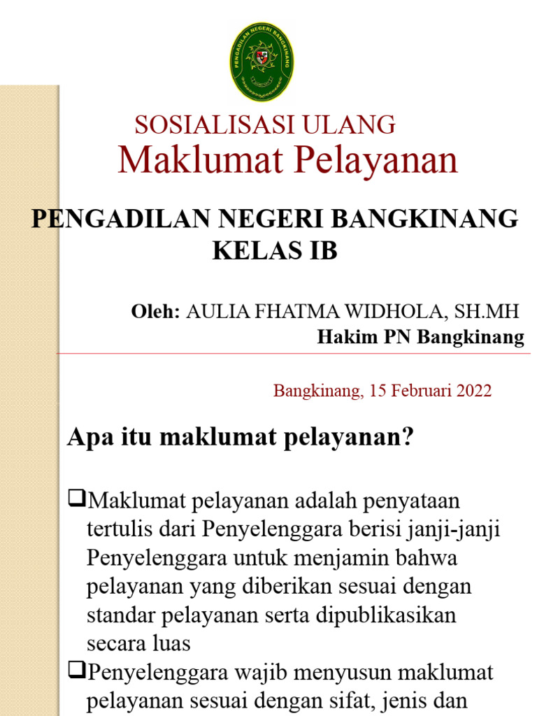 Sosialisasi Ulang Maklumat Pelayanan PN Bangkinang | PDF