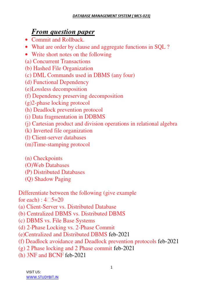 MCS-023 Importamt Question | PDF | Databases | Database Index MCS-023 Importamt Question | PDF | Databases | Database Index