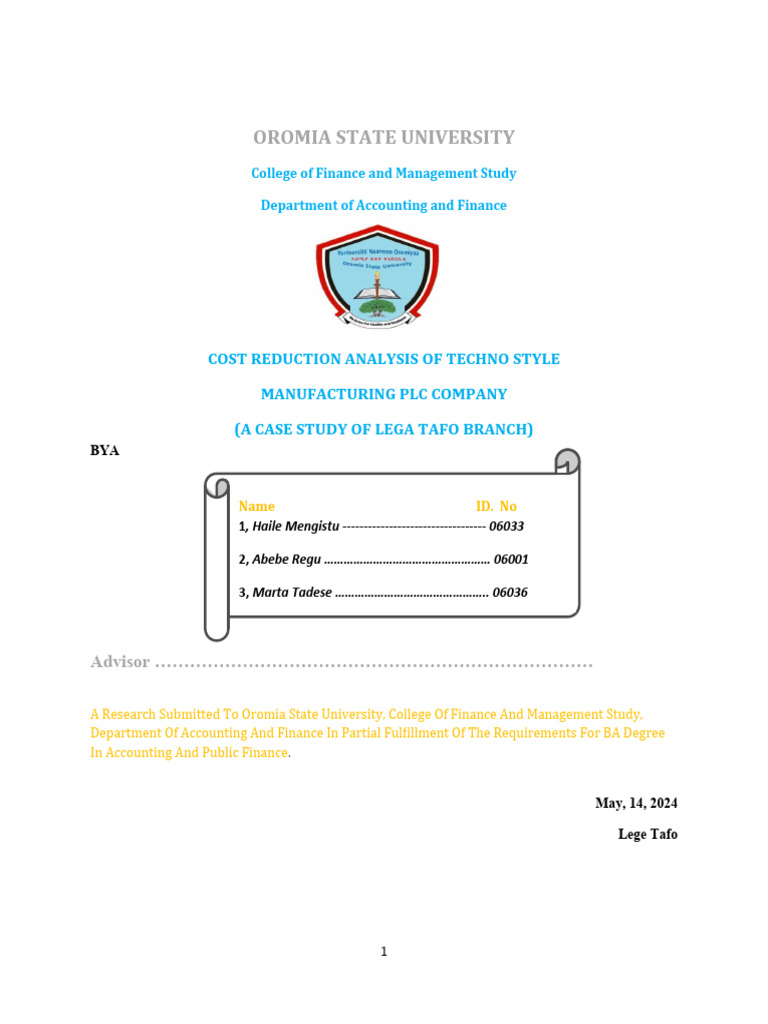 Prep by Research Abebe, Haile &marta Osu 1 | PDF | Cost | Historical Cost