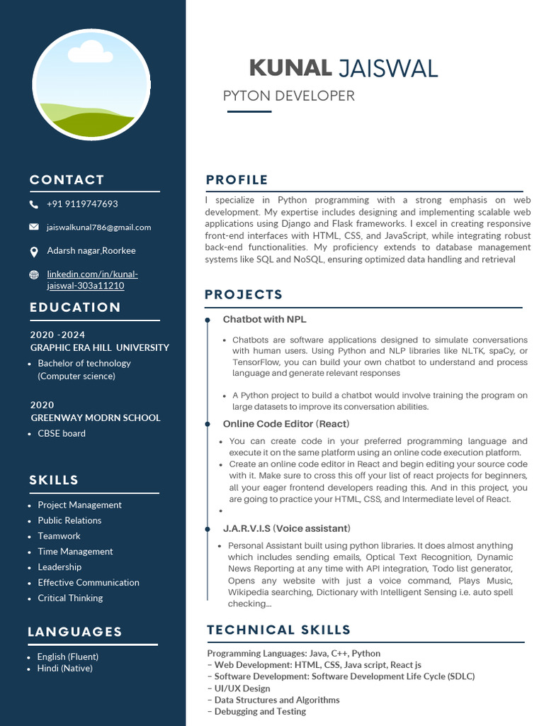Kunal Jaiswal: Python Developer Profile | PDF | Computing | Systems Engineering