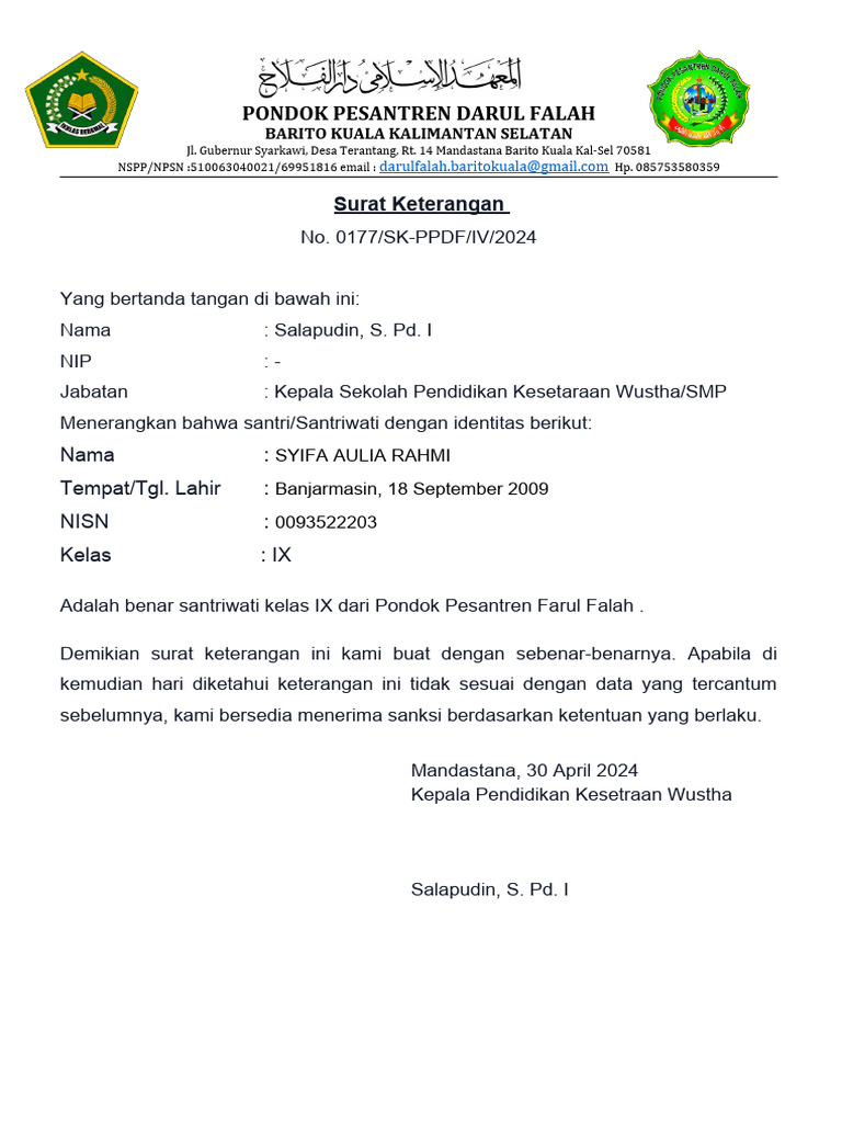 SK Lulus 2024 Wustha | PDF