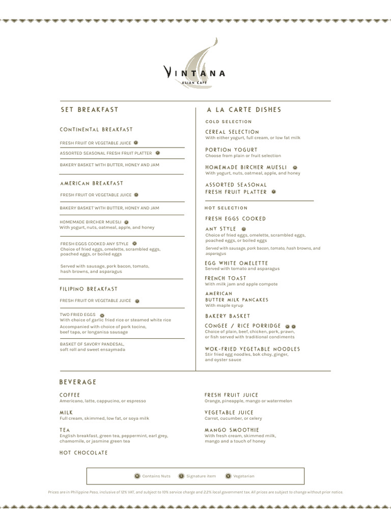 Vintana - Breakfast Menu Website | PDF | Foods | Cuisine
