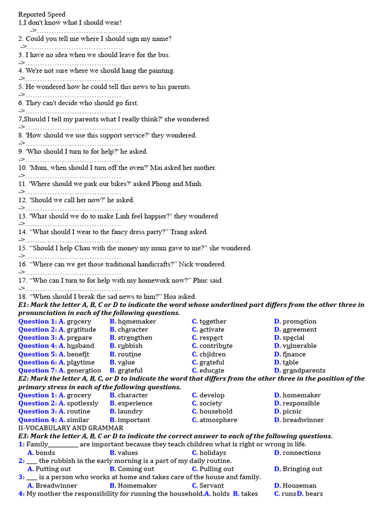 Lesson 12 Reported Speed | PDF | Family | Living Arrangements