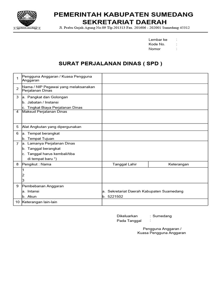 Blanko SPPD Sumedang | PDF