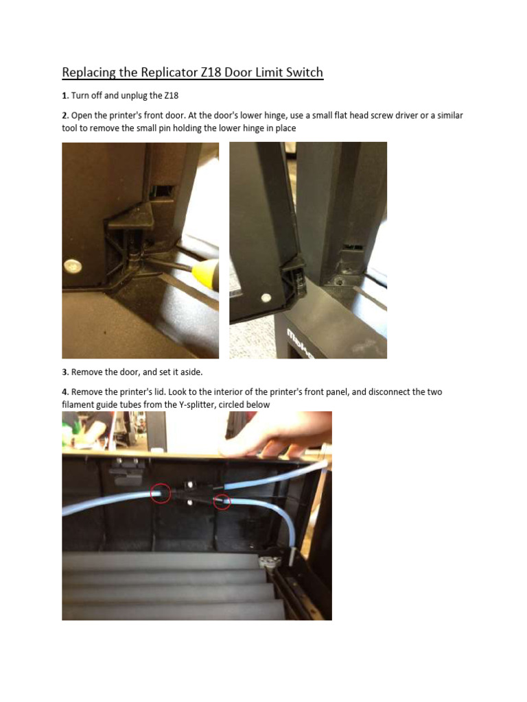 MakerBot Z18 Door Limit Switch Replacement Instructions | PDF