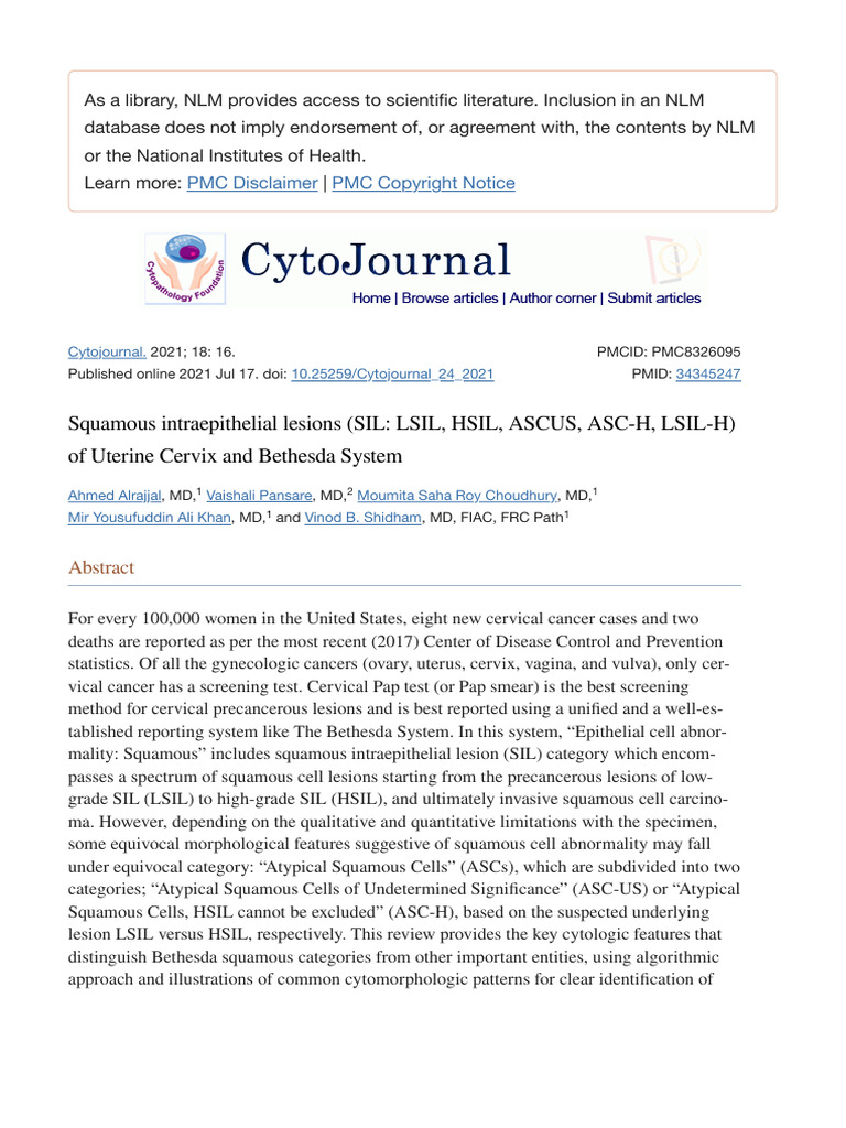 Squamous Intraepithelial Lesions (SIL- LSIL, HSIL, ASCUS, ASC-H, LSIL-H ...