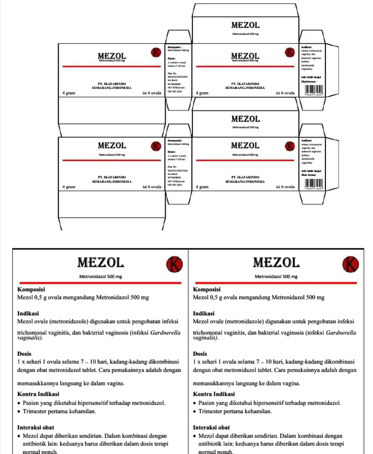 Dosis dan Indikasi Metronidazol Ovula | PDF