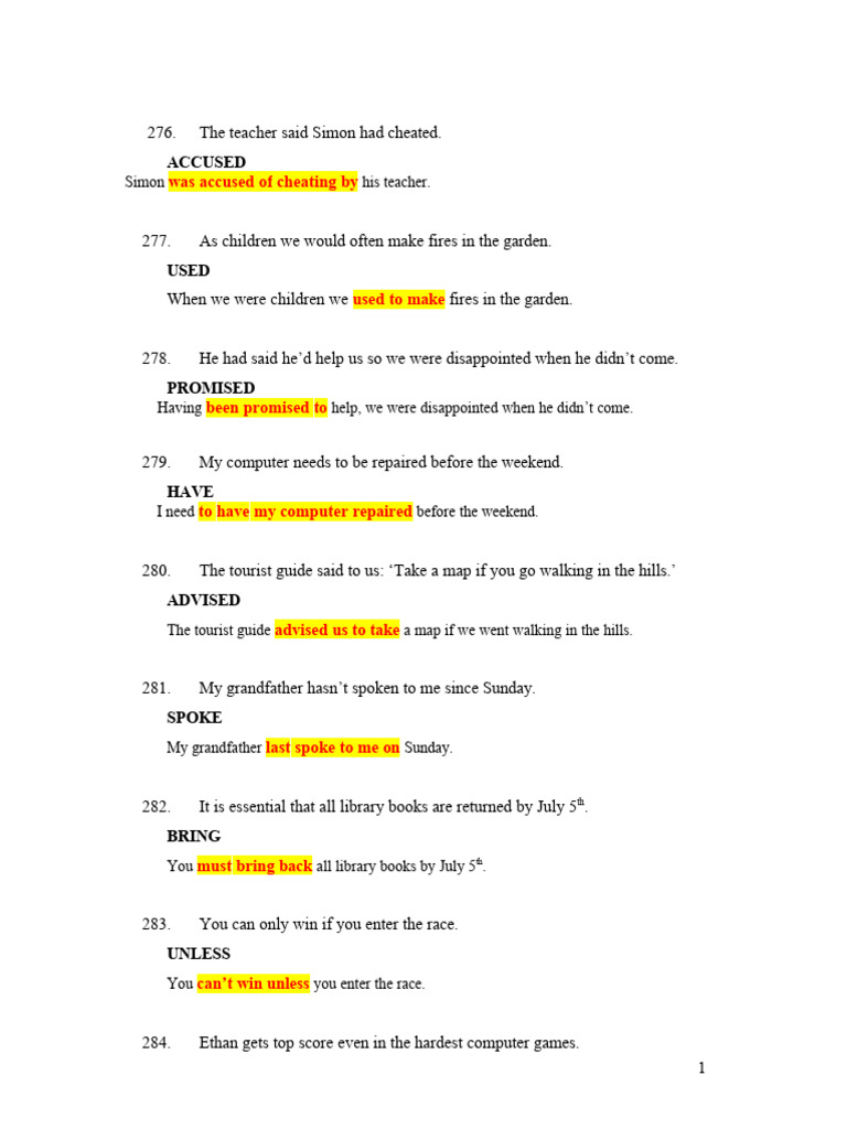 FCE - Key - Word - Transformations - Key | PDF