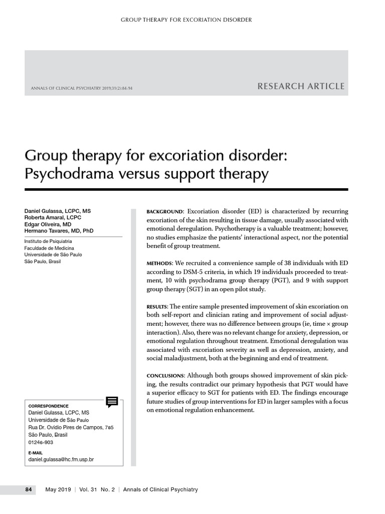 Group Therapy For Excoriation Disorder: Psychodrama Versus Support ...