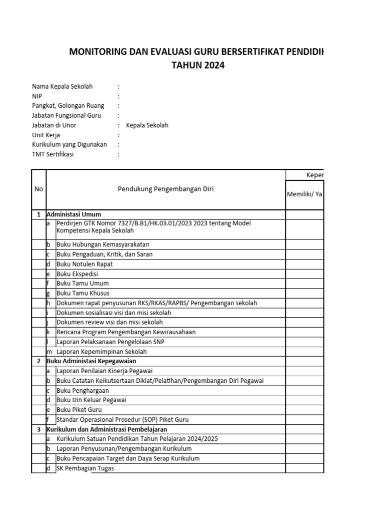 Instrumen Monev Asn & Guru Bersedik Tahun 2024 | PDF