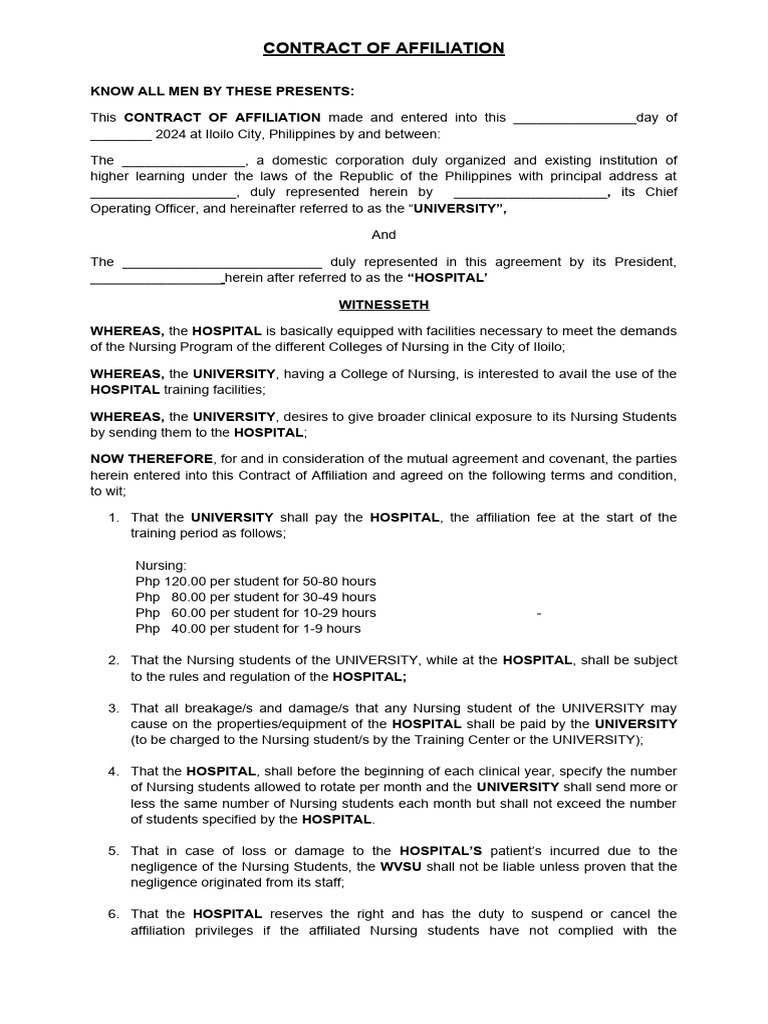 Contract of Affiliation (3) | PDF | Nursing | Hospital