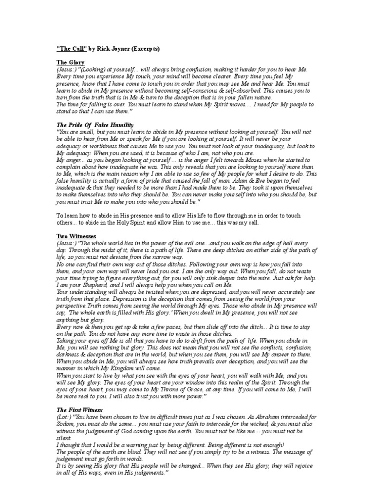 Rick Joyner - TheCALL (Condensed) | PDF | Jonah | Adam