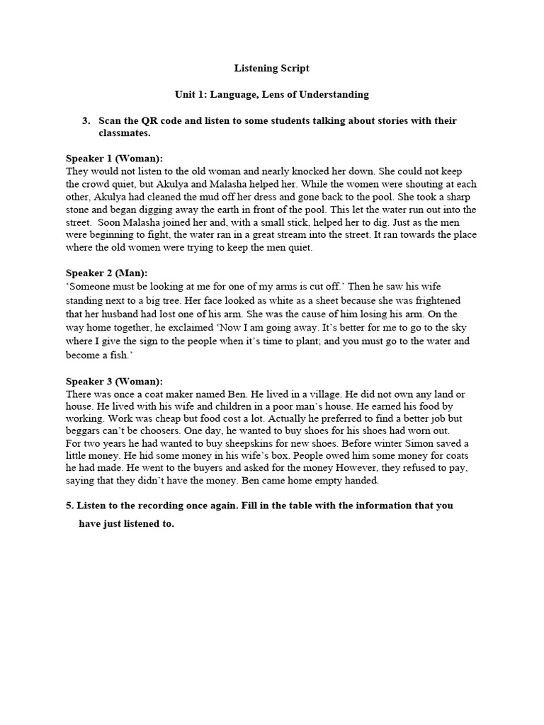 PATHWAY to ENGLISH 1_KM-Listening Script-Listening Script | PDF ...