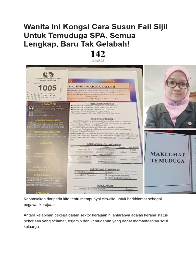 Wanita Ini Kongsi Cara Susun Fail Sijil Untuk Temuduga SPA | PDF