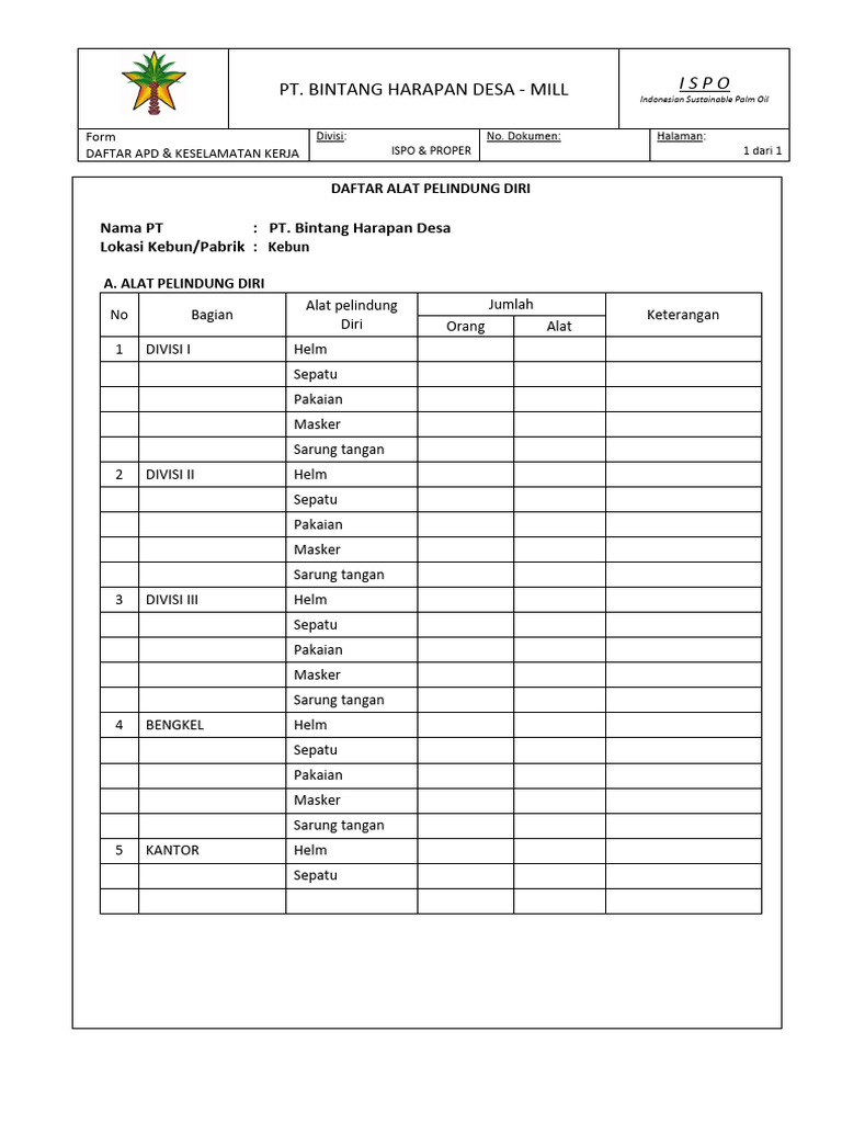 Form - APD - Kebun | PDF