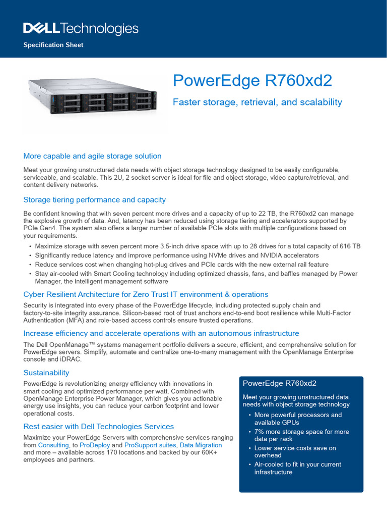 Datasheet Server VMS Dell Poweredge R760xd2 | PDF | Computer ...