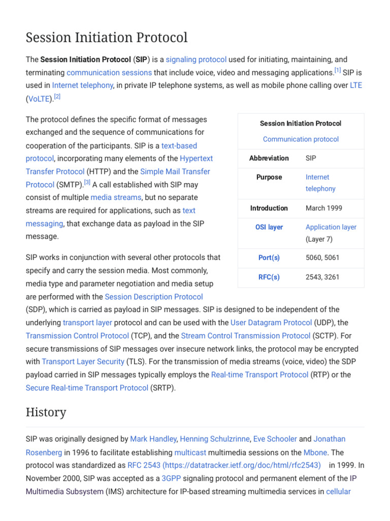 Session Initiation Protocol - Wikipedia | PDF | Session Initiation Protocol | Internet Protocols
