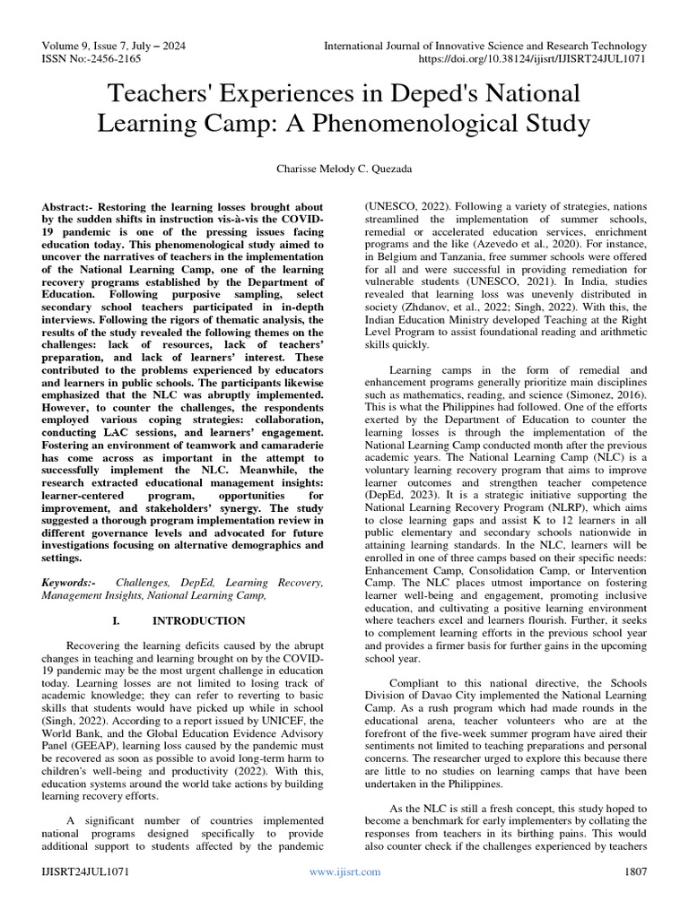 Teachers' Insights on National Learning Camp | PDF | Learning | Teachers