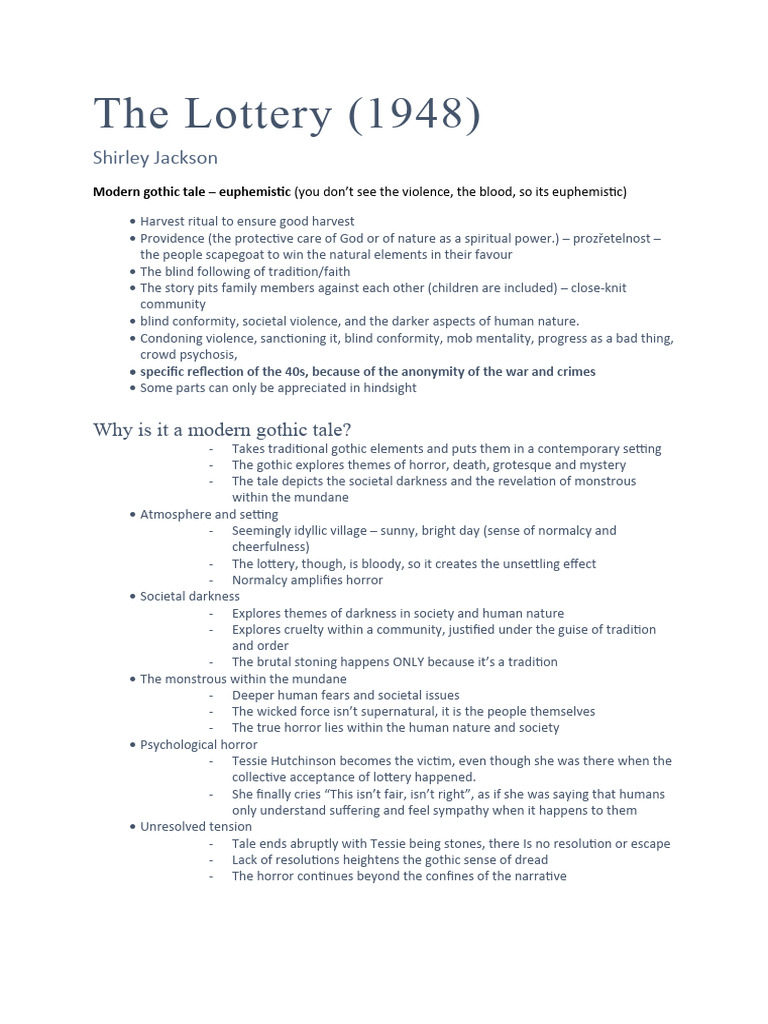 The Lottery | PDF | Horror Fiction | Gothic Fiction