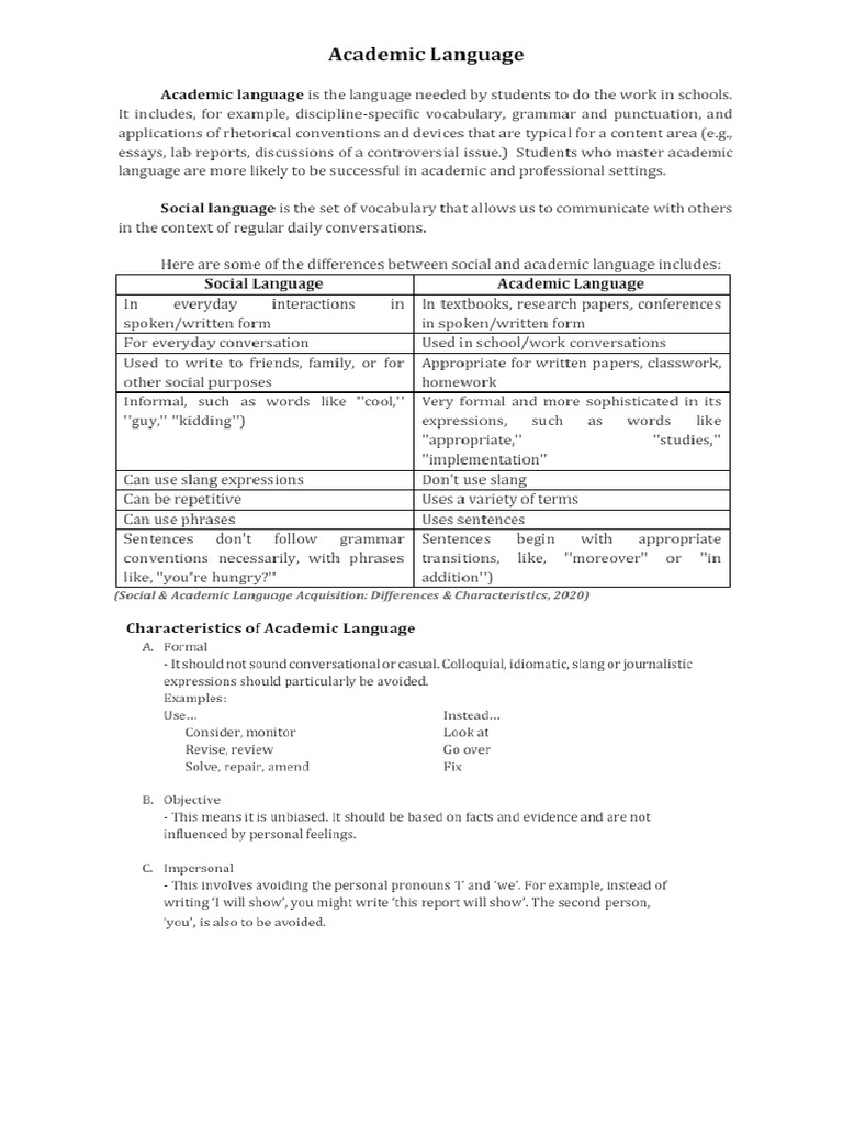 Academic Language | PDF