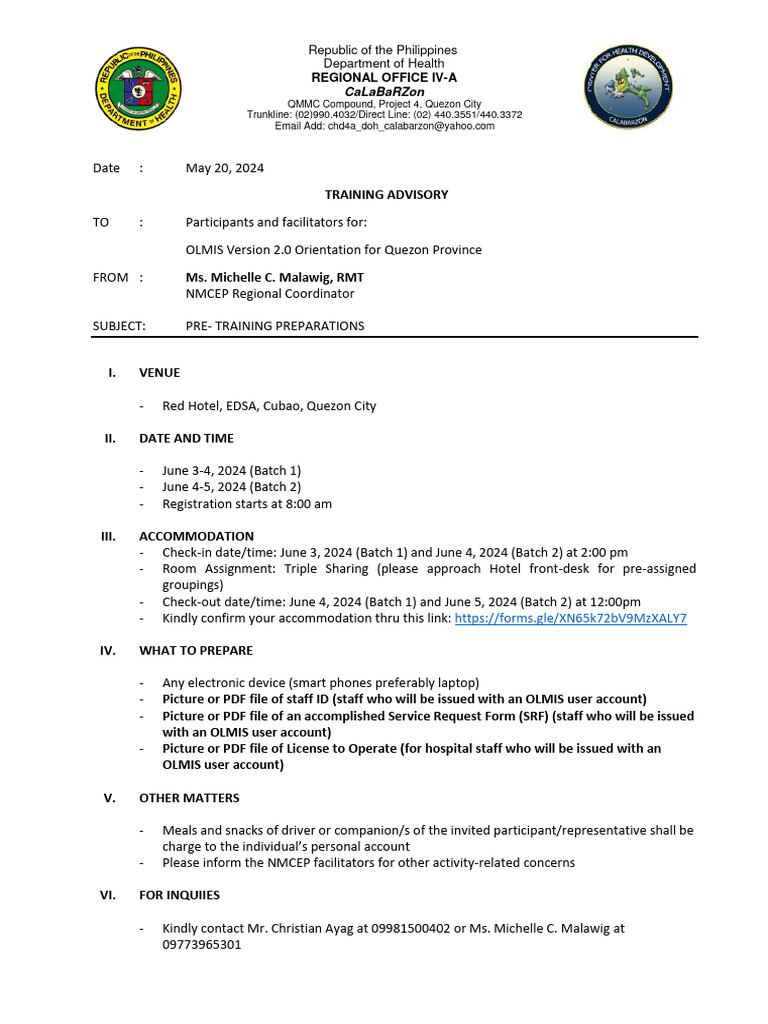 Olmis Version 20 Advisory Quezon Pdf Computing