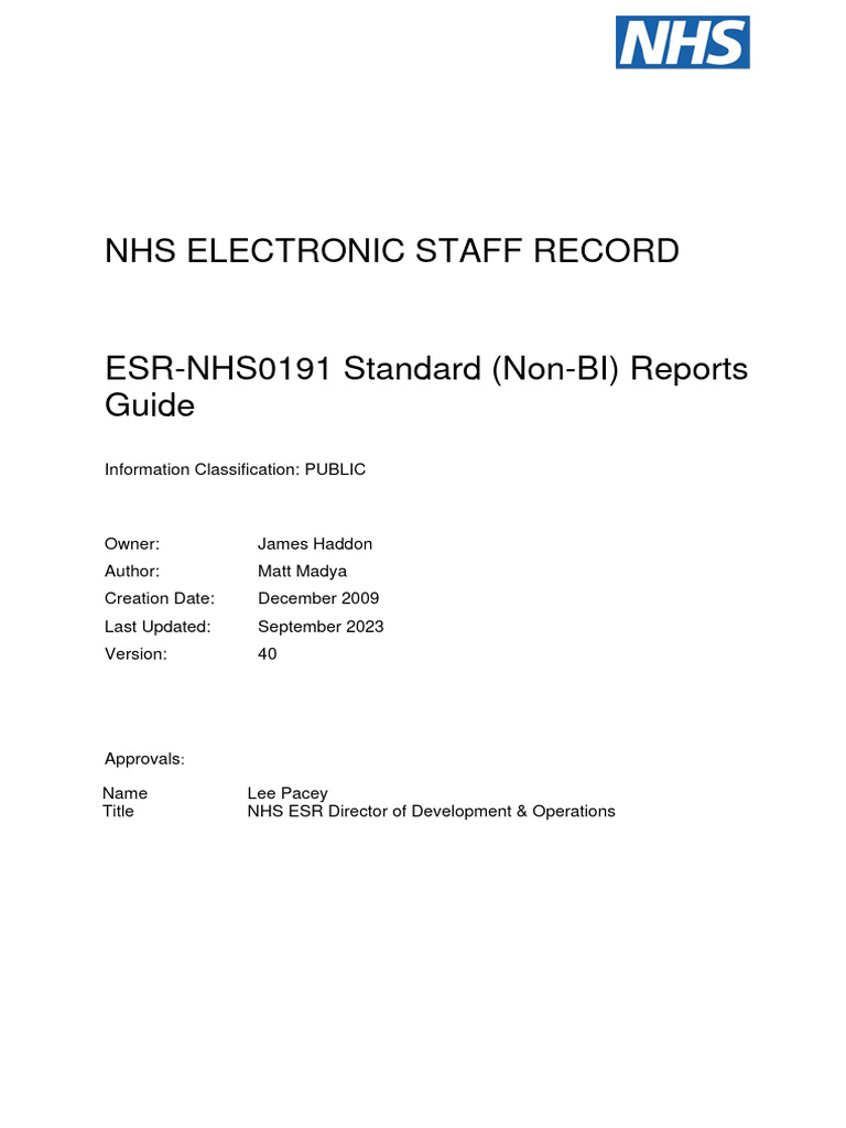 ESR-NHS0191 ESR Reports - Guide To Standard (Non-BI) Reports v40 | PDF | Payroll | Parameter ...