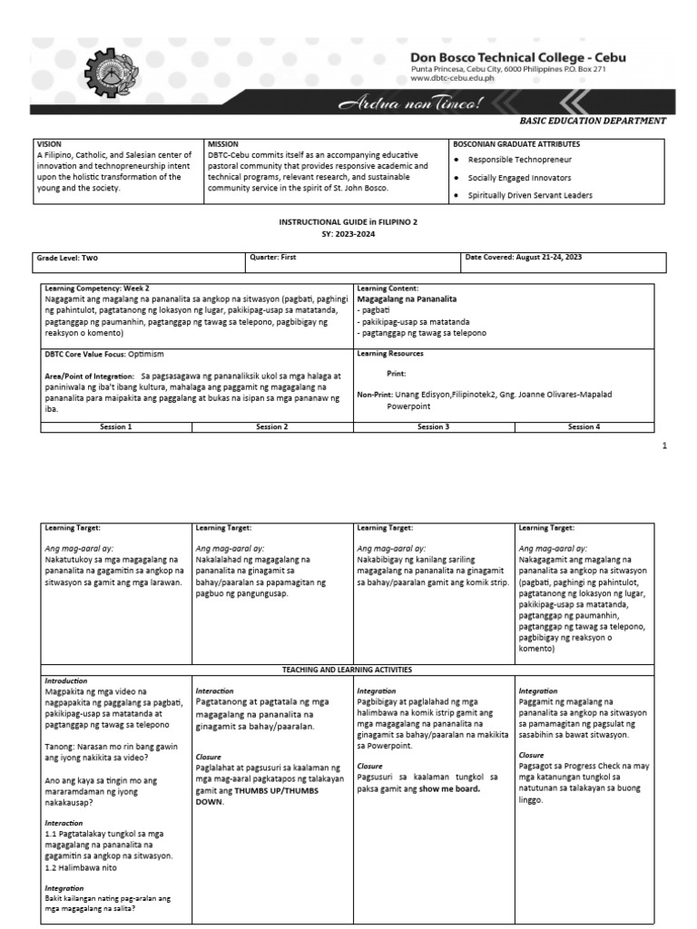 1IG - FIL2 (Week 2) | PDF