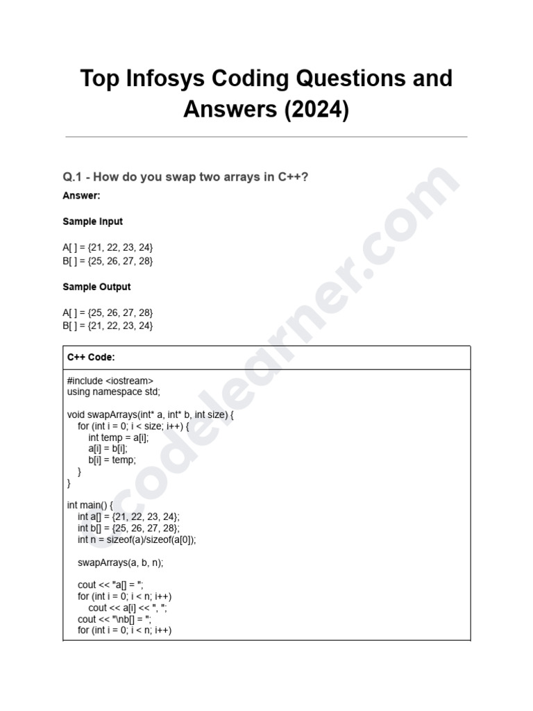 Top Infosys Coding Questions and Answers | PDF | C++ | Namespace