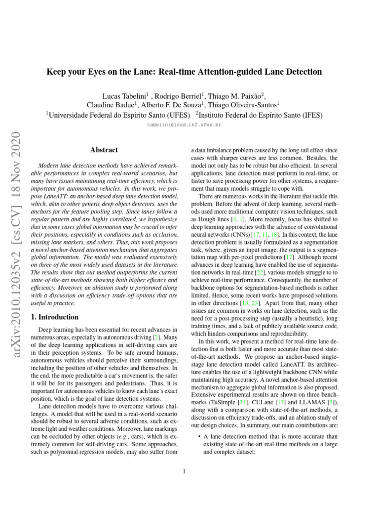 Keep Your Eyes On The Lane: Real-Time Attention-Guided Lane Detection | PDF | Deep Learning ...