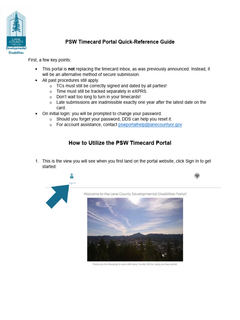PSW Timecard Portal Quick Reference Guide | PDF | Password | System Software