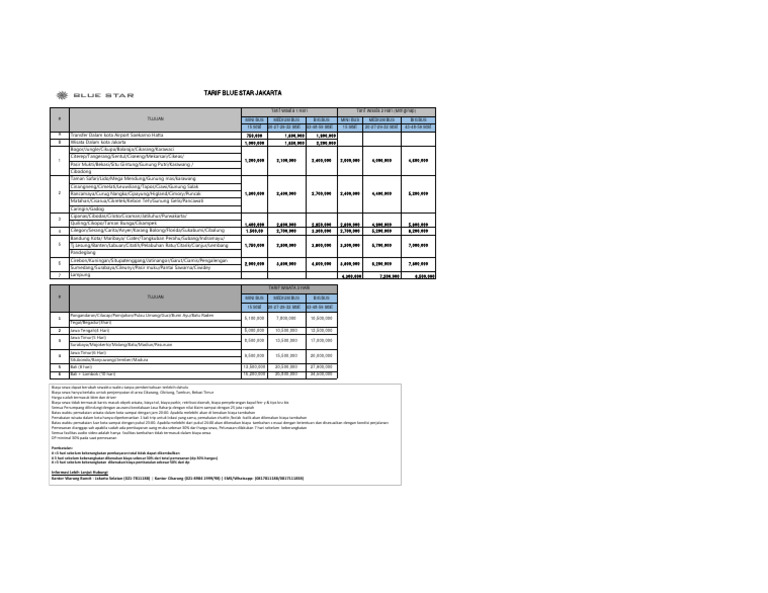 Tarif Sewa Bus Pariwisata Jakarta | PDF
