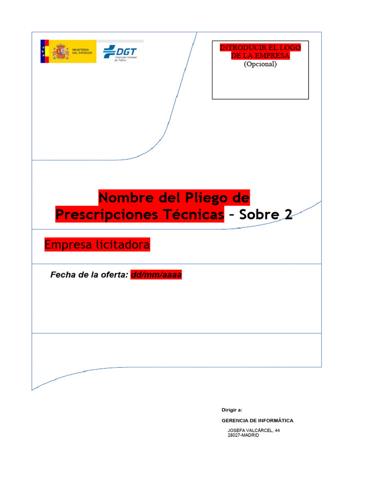 Plantilla Oferta Concurso 26 DGT - Sobre2 - Formulas | PDF | Business