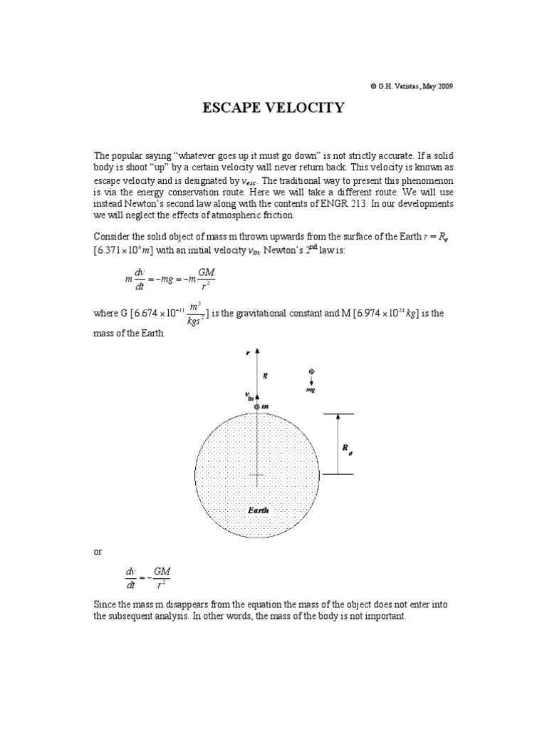 Escape Velocity | Mass | Velocity