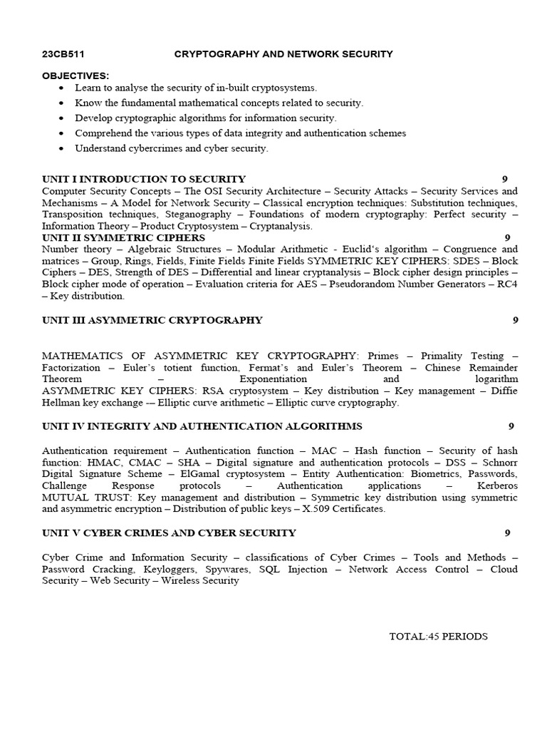 23cb511 - Cryptography and Network Security | PDF | Cryptography | Key (Cryptography)