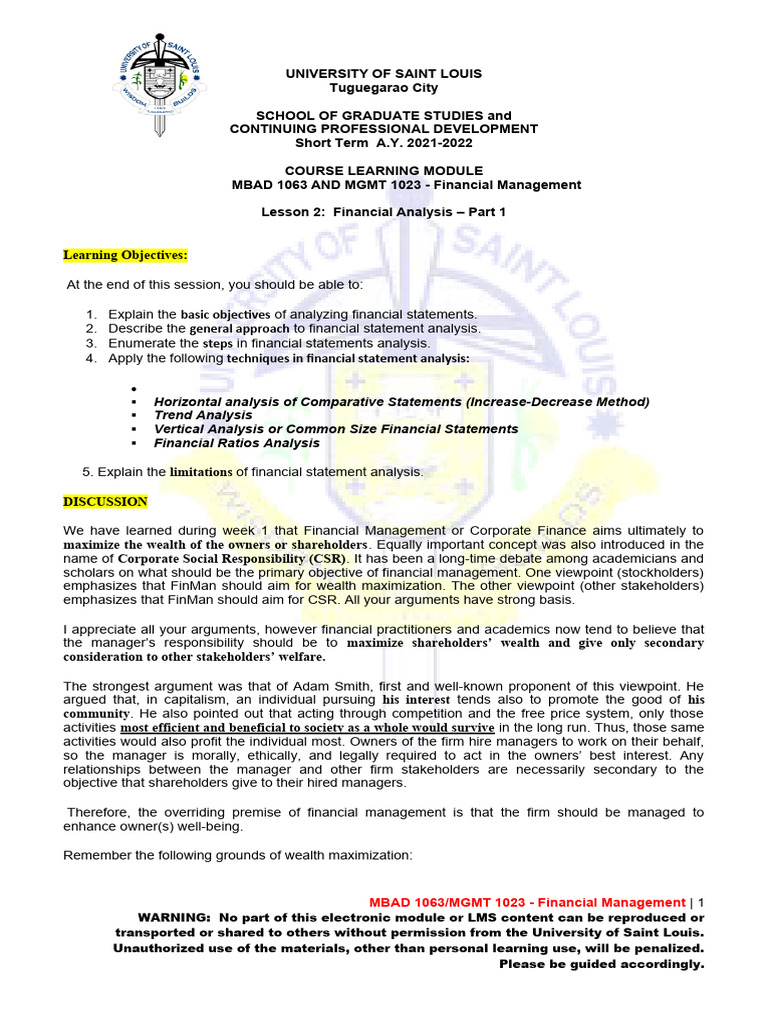 Lesson 2 - FS Analysis Part 1 | PDF | Equity (Finance) | Income