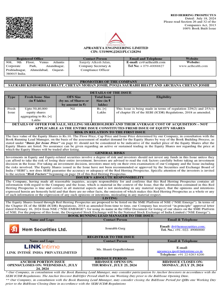Aprameya Engineering Limited - SME IPO Prospectus | PDF | Stocks ...