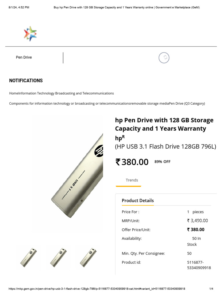 Buy HP Pen Drive With 128 GB Storage Capacity and 1 Years Warranty ...