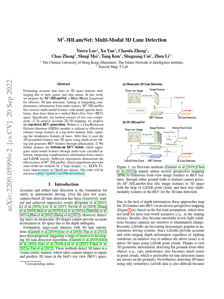 M 2 3DLaneNet: Multi-Modal 3D Lane Detection | PDF | Lidar | Image Segmentation