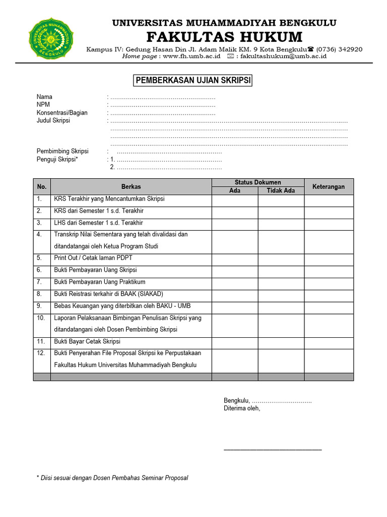 Blanko Ujian Skripsi | PDF | Karier & Perkembangan | Seni