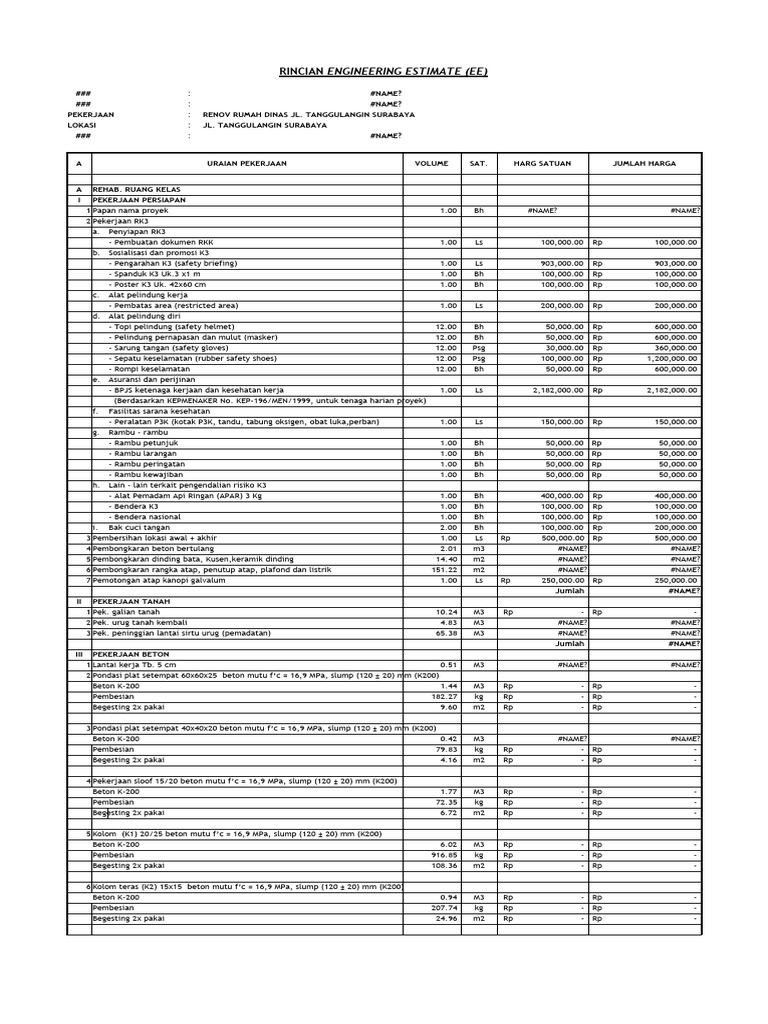 Rincian Engineering Estimate (Ee) | PDF