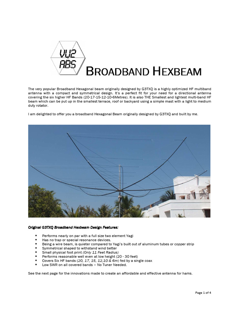 VU2ABS - G3TXQ Broadband Hexbeam | PDF | Coaxial Cable | Electrical Connector
