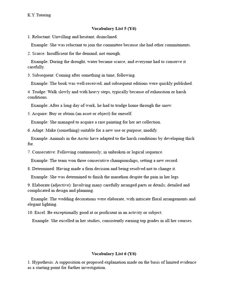 List 5+6 Year 6 Vocabulary | PDF