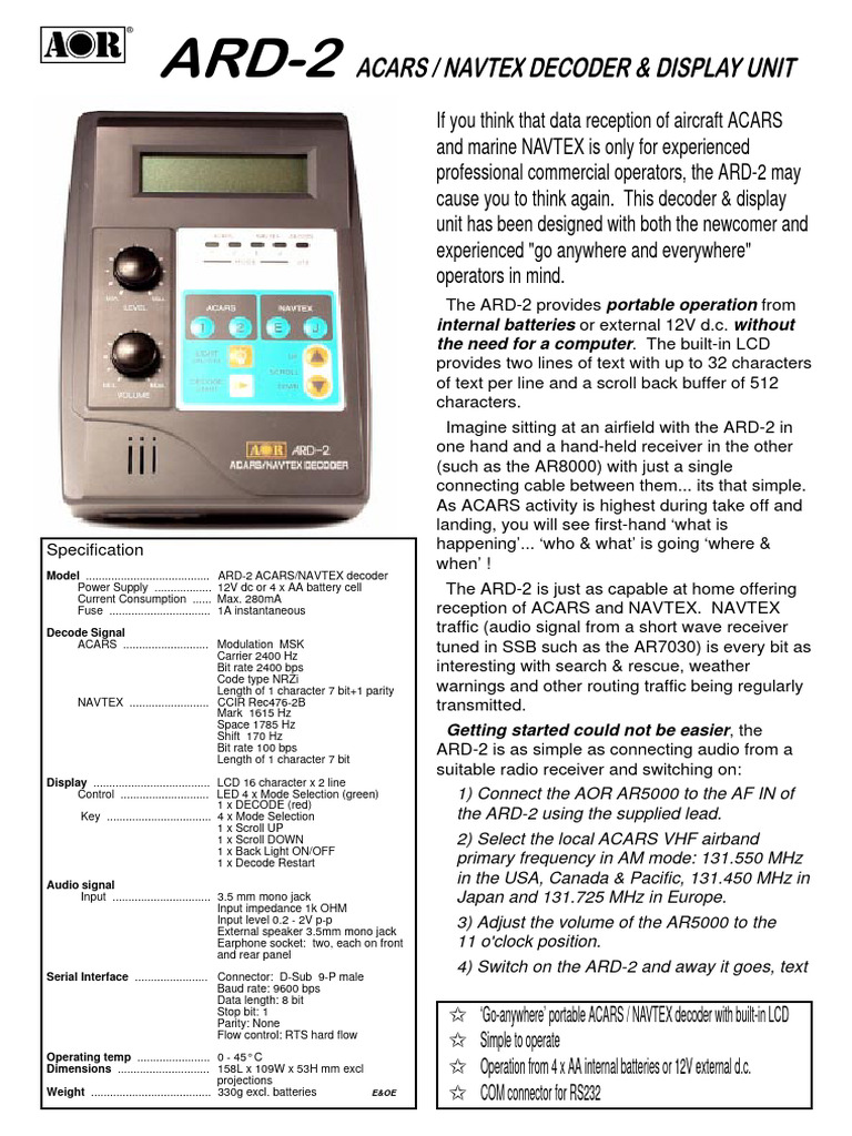 Acars Navtex Decoder & Display Unit | PDF | Electronics | Telecommunications