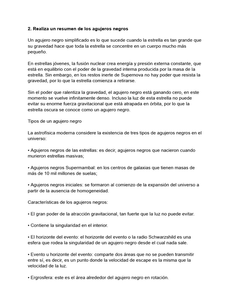 Resumen Agujeros Negros | PDF | Ciencias sociales | Ciencia y matemáticas