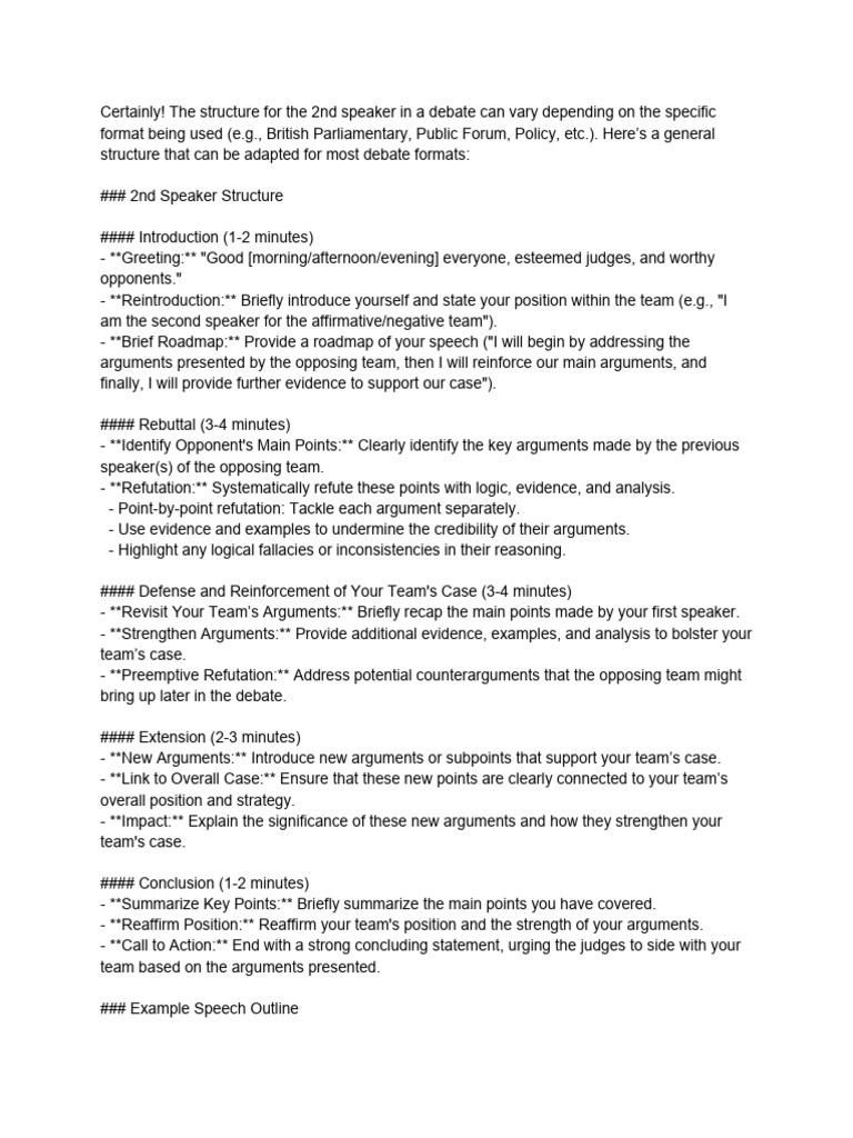 Debating Second Speaker Structure | PDF | Argument