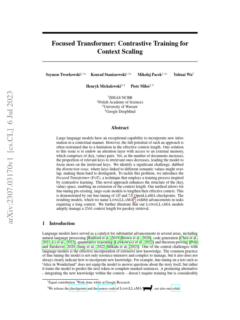 Contrastive Training For Context Scaling | PDF | Memory | Attention